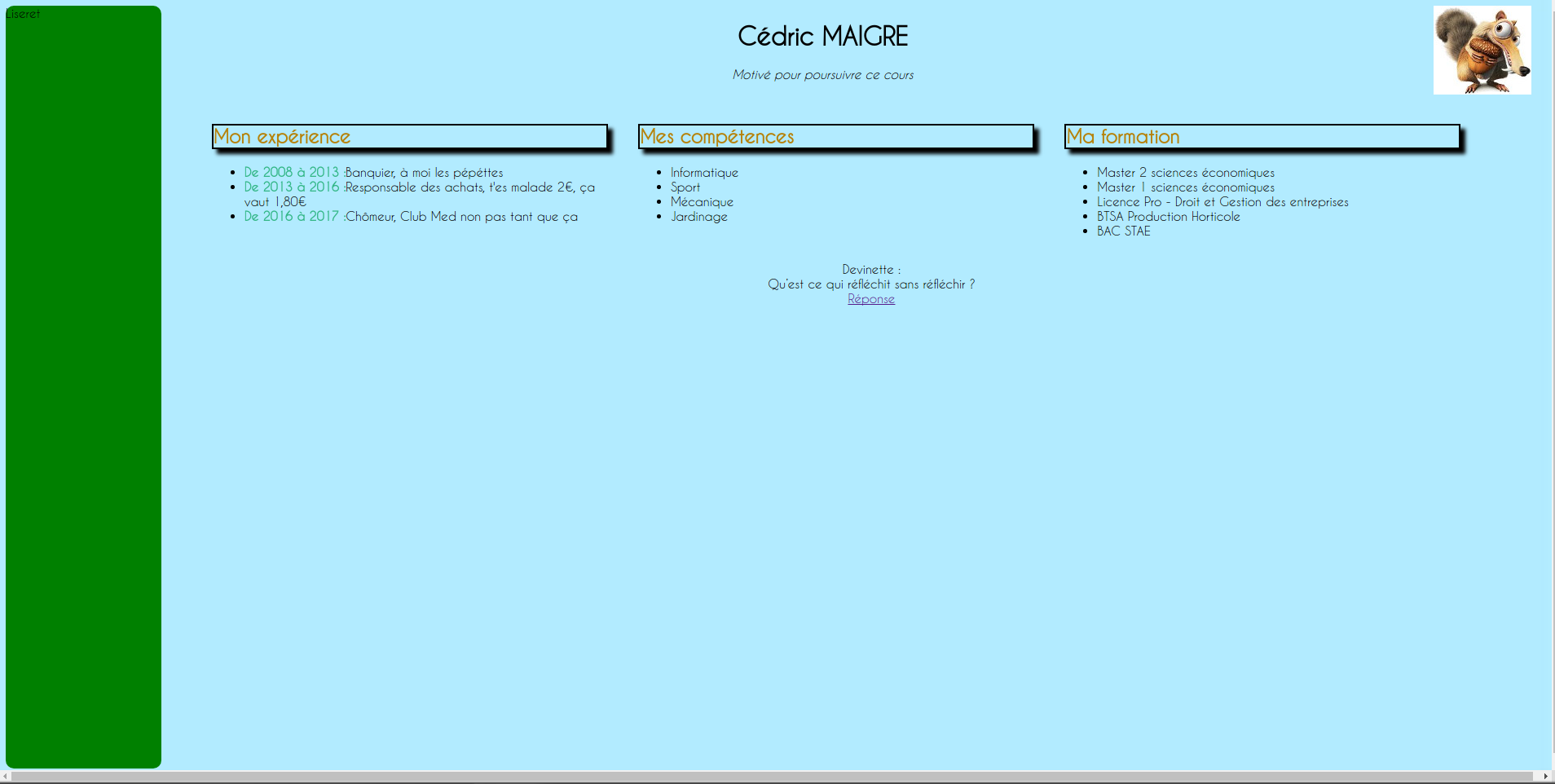 Cours HTML5 CSS3 - Exercice 3 - Liseret CV par CédricMaigre - page 1 - OpenClassrooms